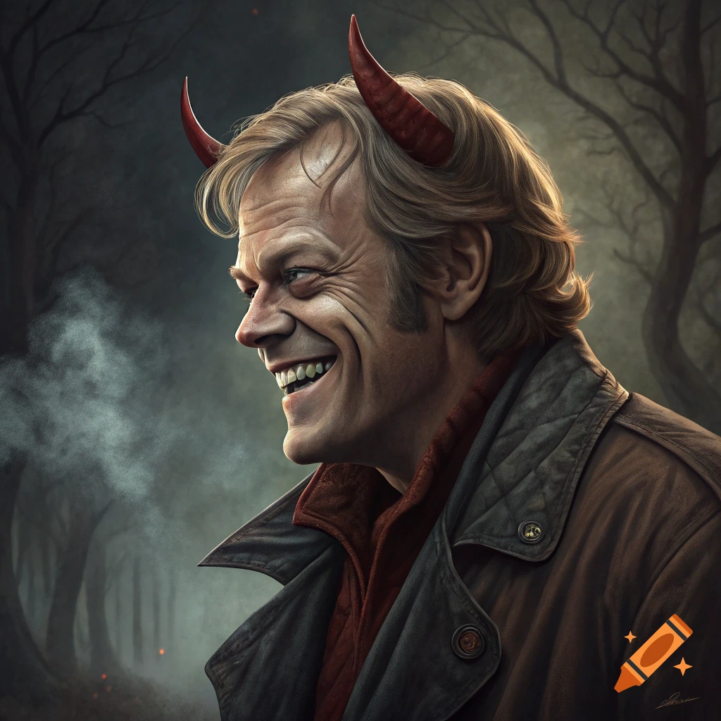 A portrait of Donald Trump depicted as a vampire with sharp fangs and ...