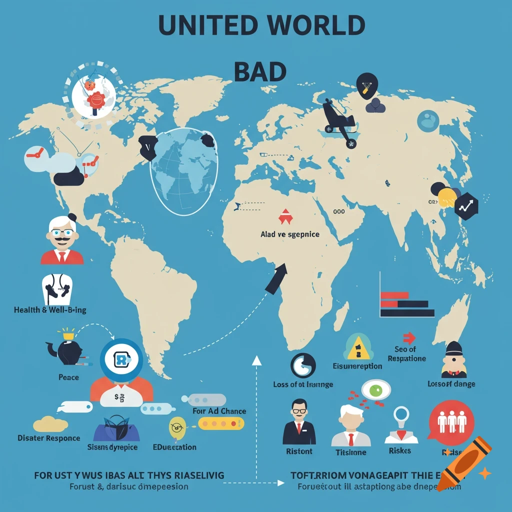 Infographic on global unity, health, education, and cultural challenges ...