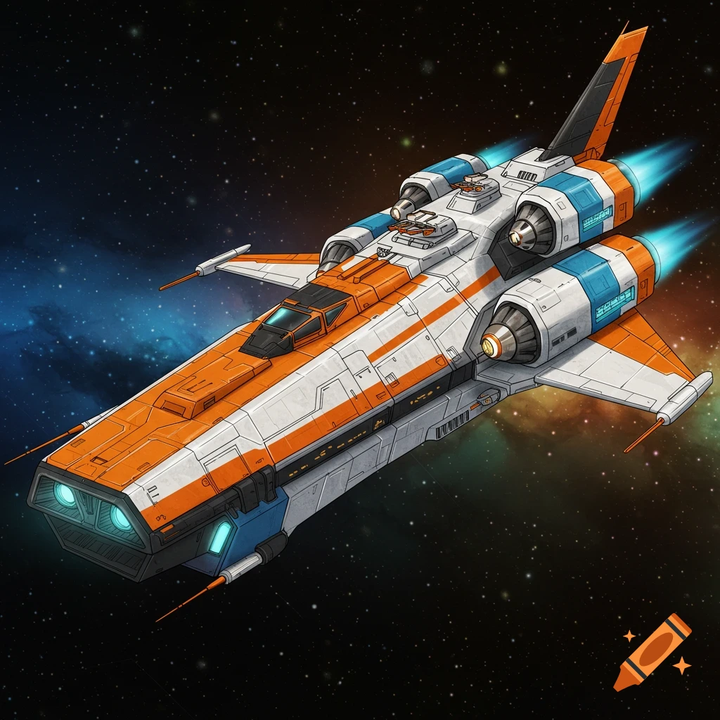 A futuristic spaceship with glowing blue circuits and bright engine ...