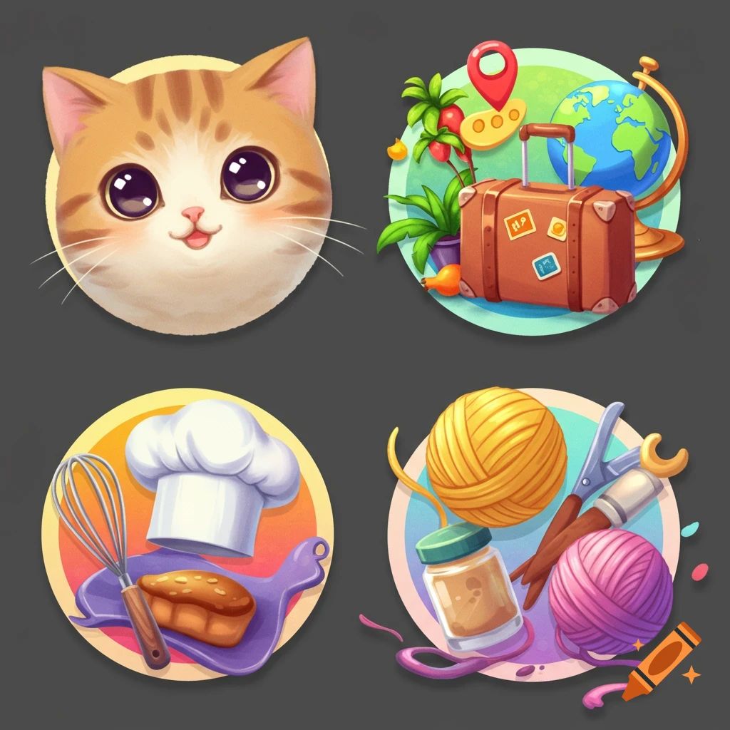 Cute cat icon for YouTube channel featuring travel, food, and crafting ...
