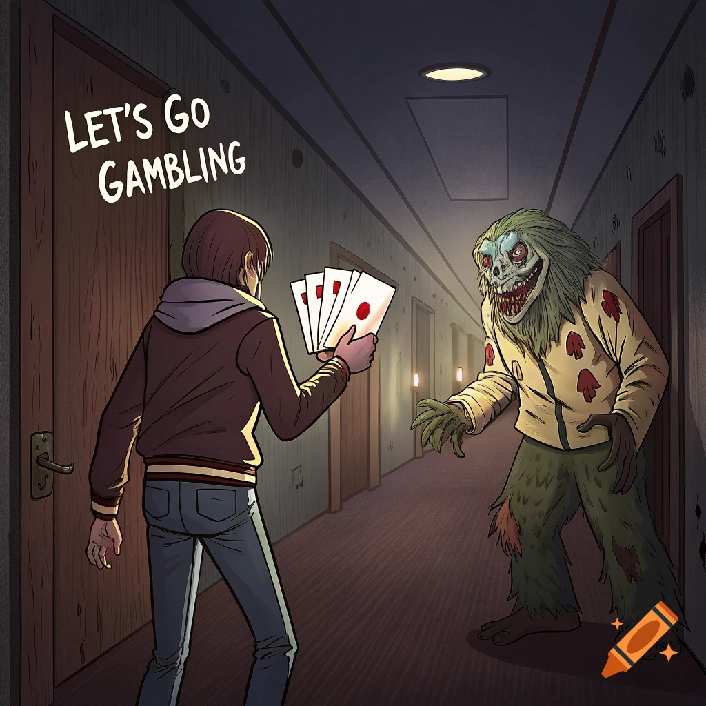 Lets go gambling guy battling a backrooms monster on Craiyon