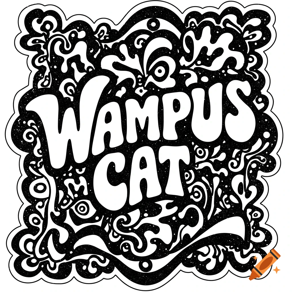 70s psychedelic rock band logo sticker "Wampus Cat" on Craiyon