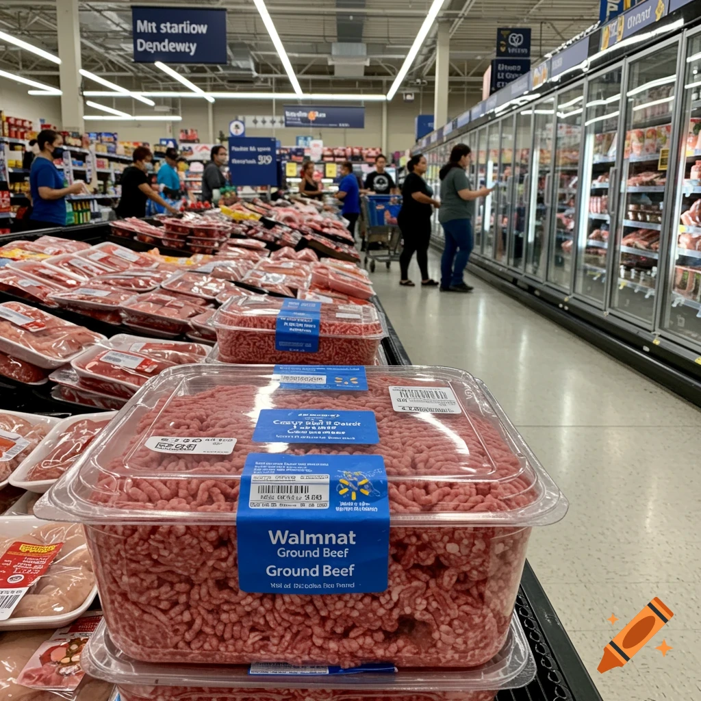 Ground beef inside Walmart on Craiyon