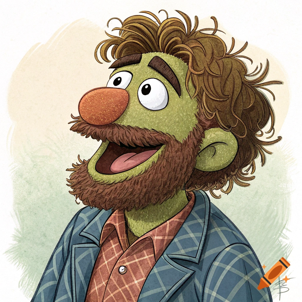 Illustration of a Muppet character with shaggy brown hair, glasses, and ...
