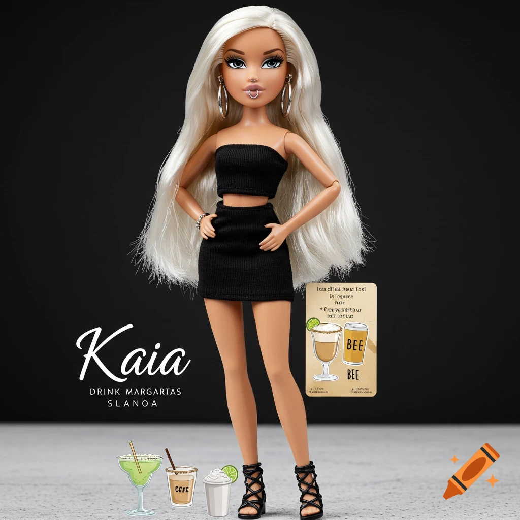 Barbie-style fashion doll with Bratz features, platinum blonde hair ...