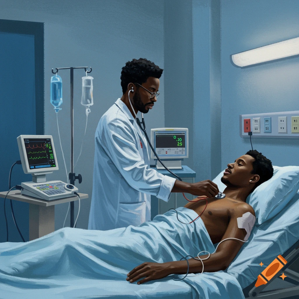ECG being performed on a Black person on Craiyon
