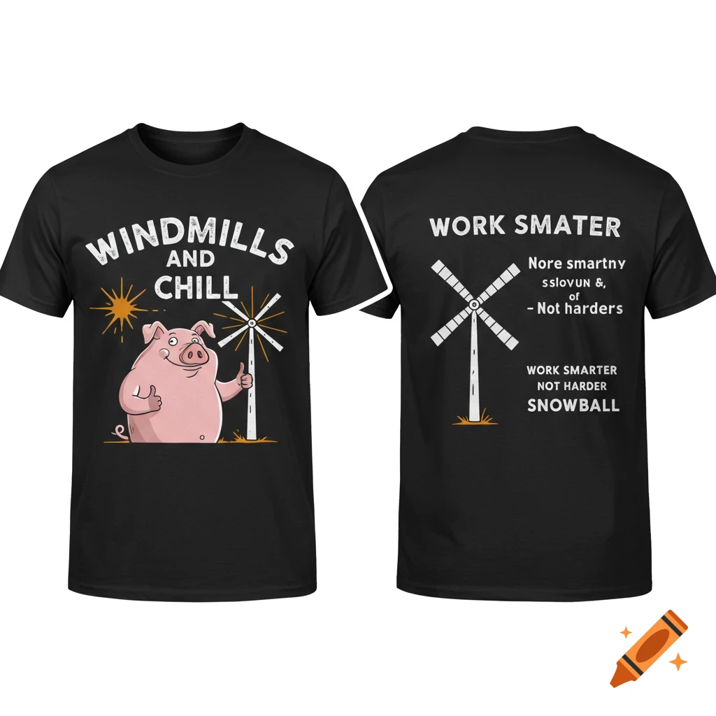 Snowball from Animal Farm t-shirt design with windmill and slogan: Work ...