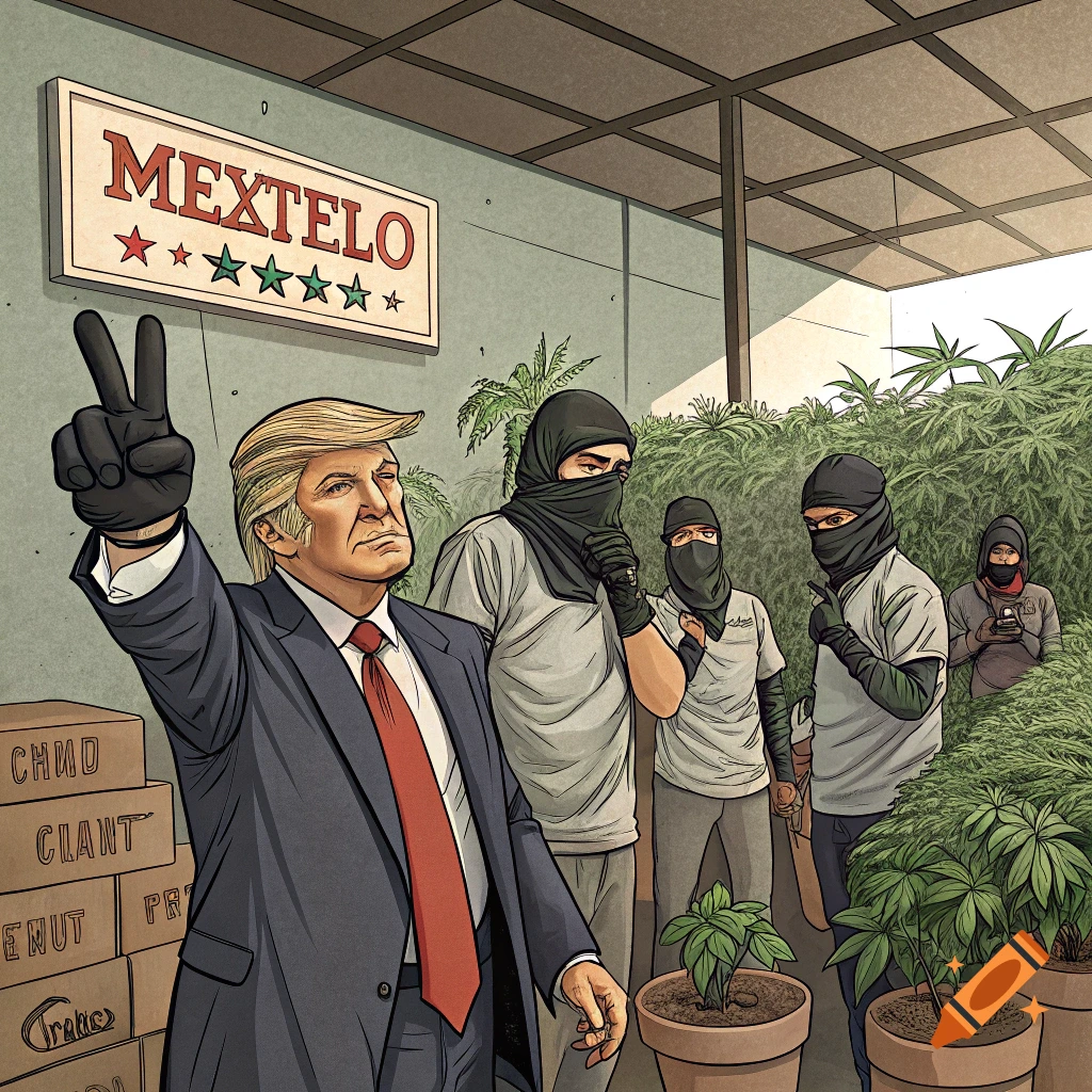 Donald Trump in a cartel theme with masked gang in Mexico on Craiyon
