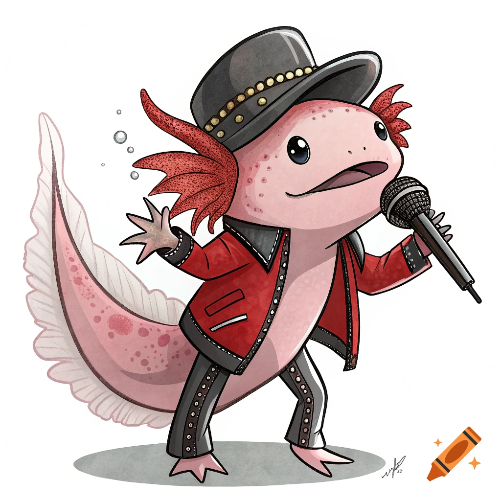 Axolotl fish in Finding Nemo style as Michael Jackson singing into a ...