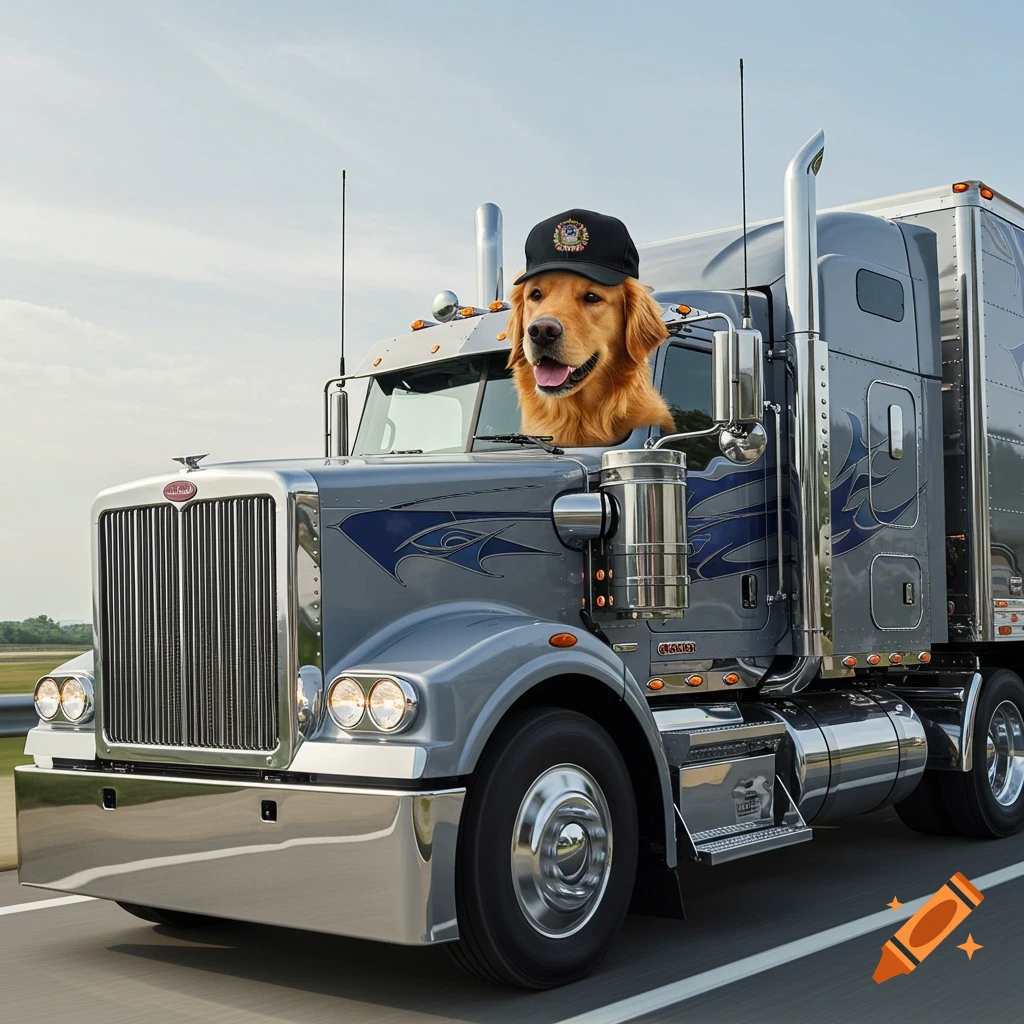 Dog driving a semi truck on Craiyon