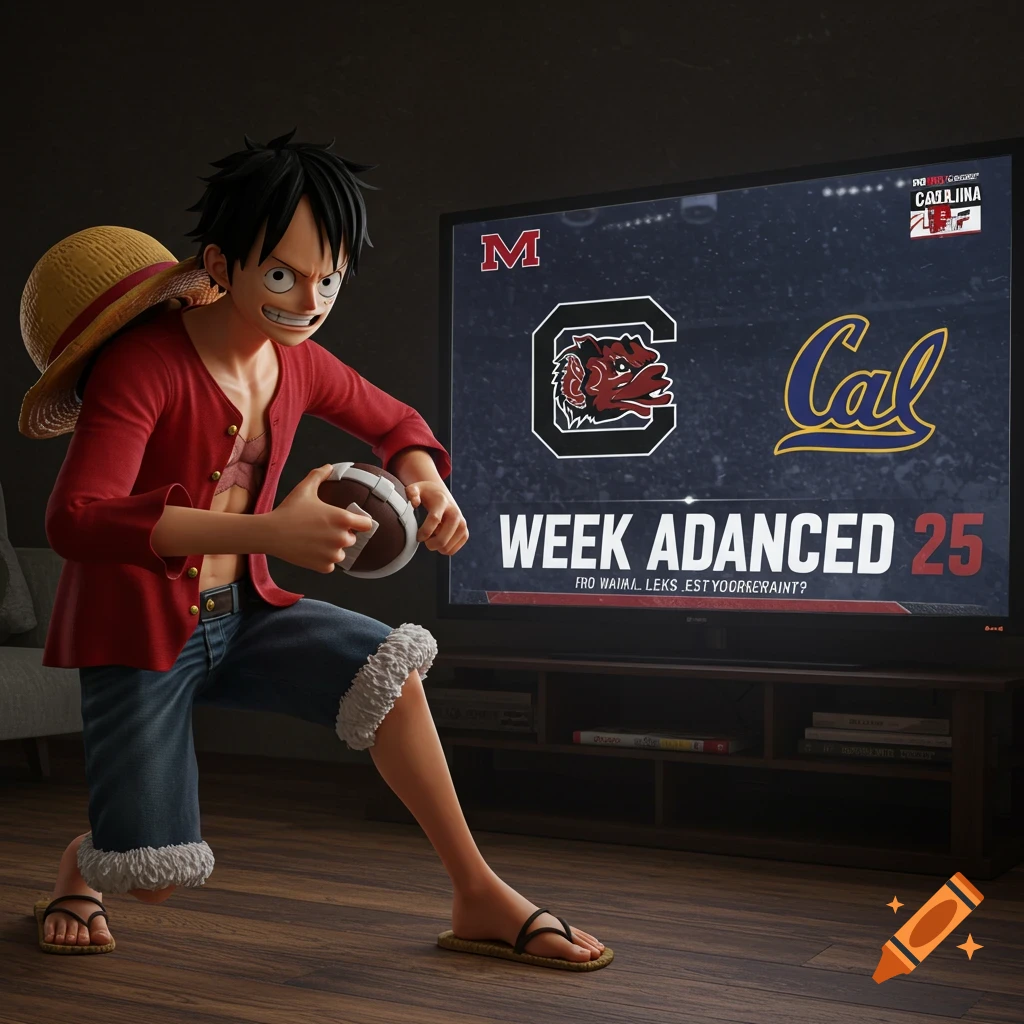Monkey D Luffy playing EA Sports College Football 25 on Craiyon