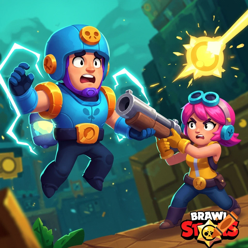 Cartoon characters from Brawl Stars fighting on Craiyon