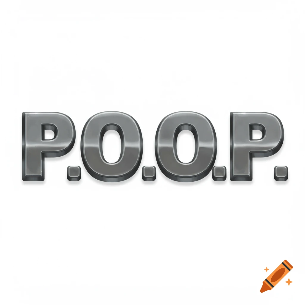 Large metallic letters spelling POOP on a white background on Craiyon