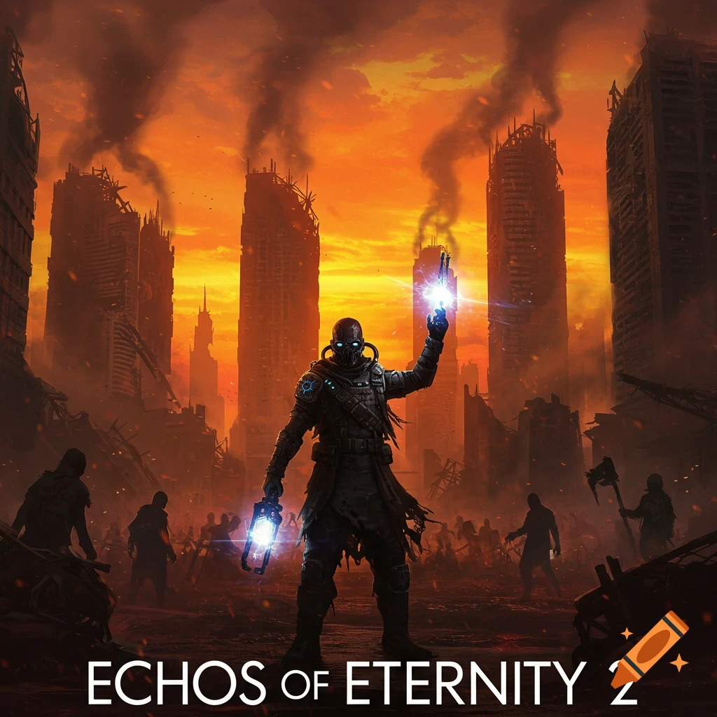 Echos of Eternity 2 hyper-realistic game cover, post-apocalyptic theme ...