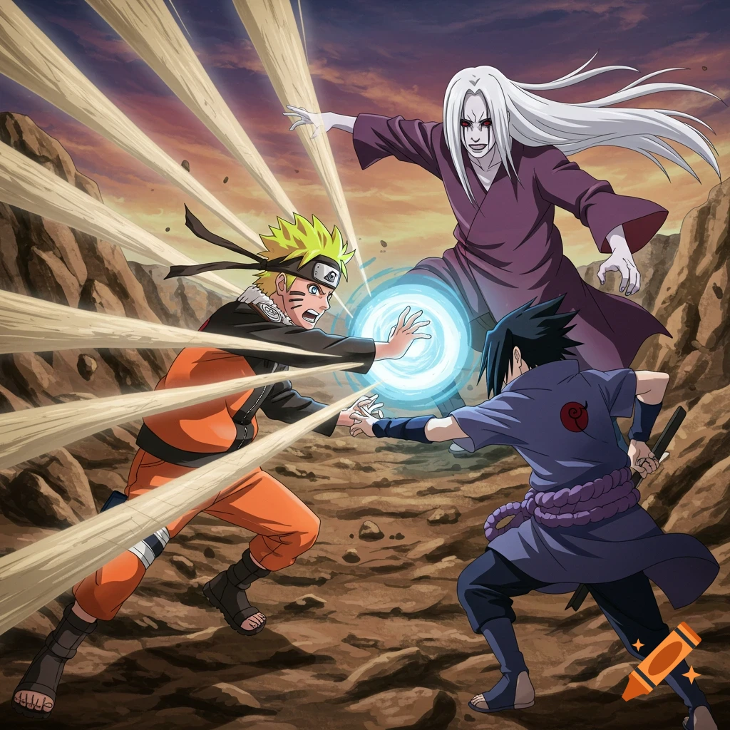 Naruto Uzumaki holding a glowing blue Rasengan in a village on Craiyon