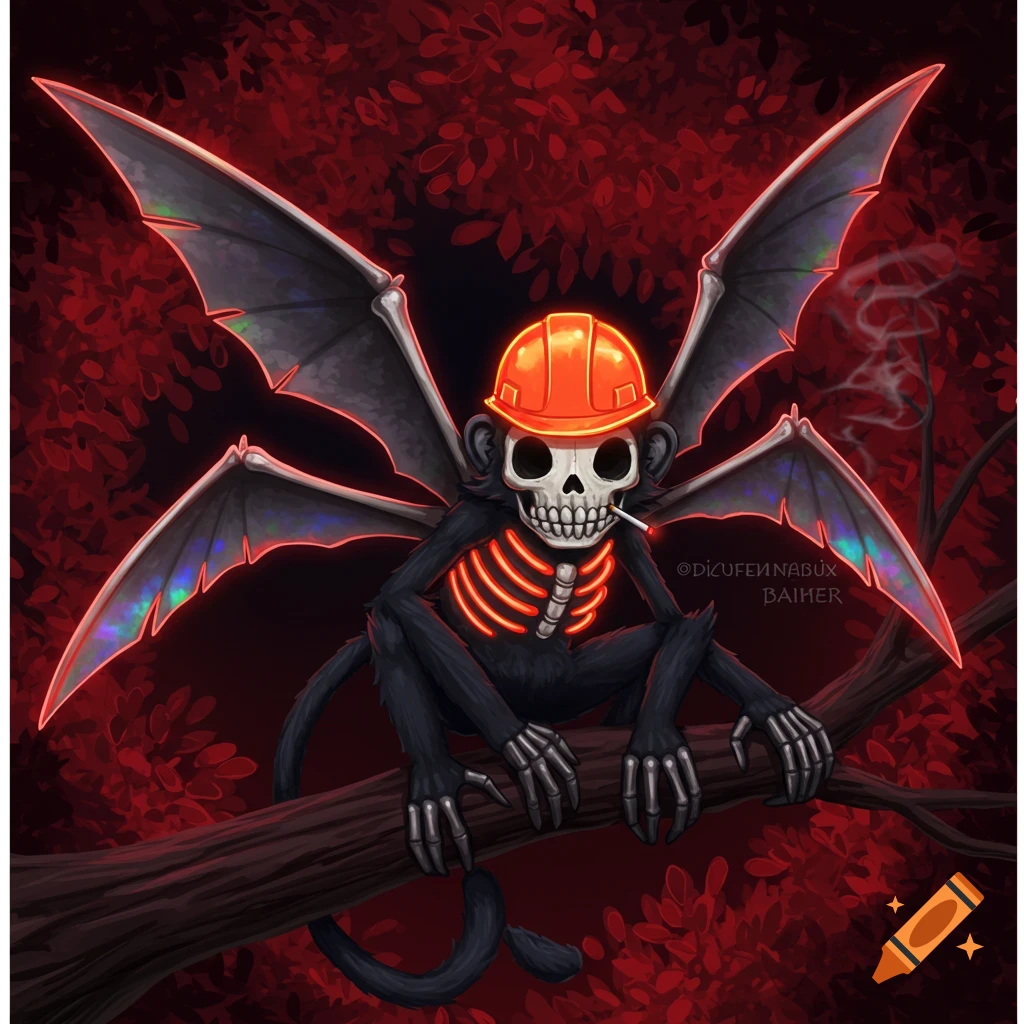 Digimon monster art: black spider monkey skeleton with chainsaw wings ...