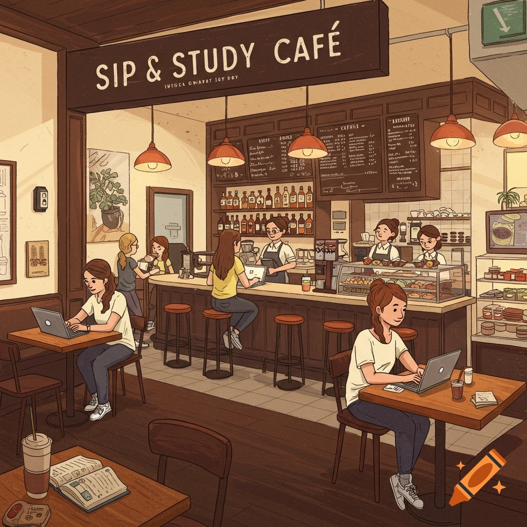 Sip & Study Cafe on Craiyon