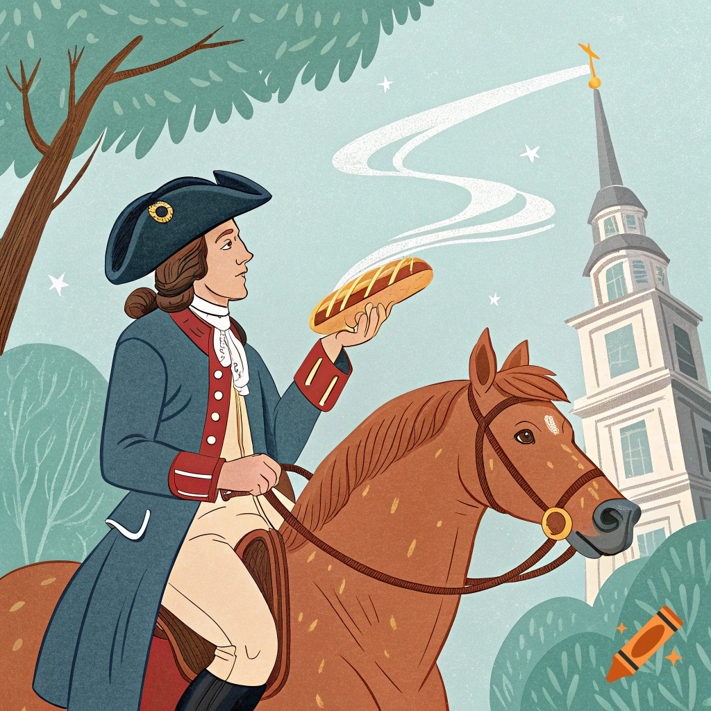 Cartoon of Paul Revere riding a horse and taking a picture with a ...