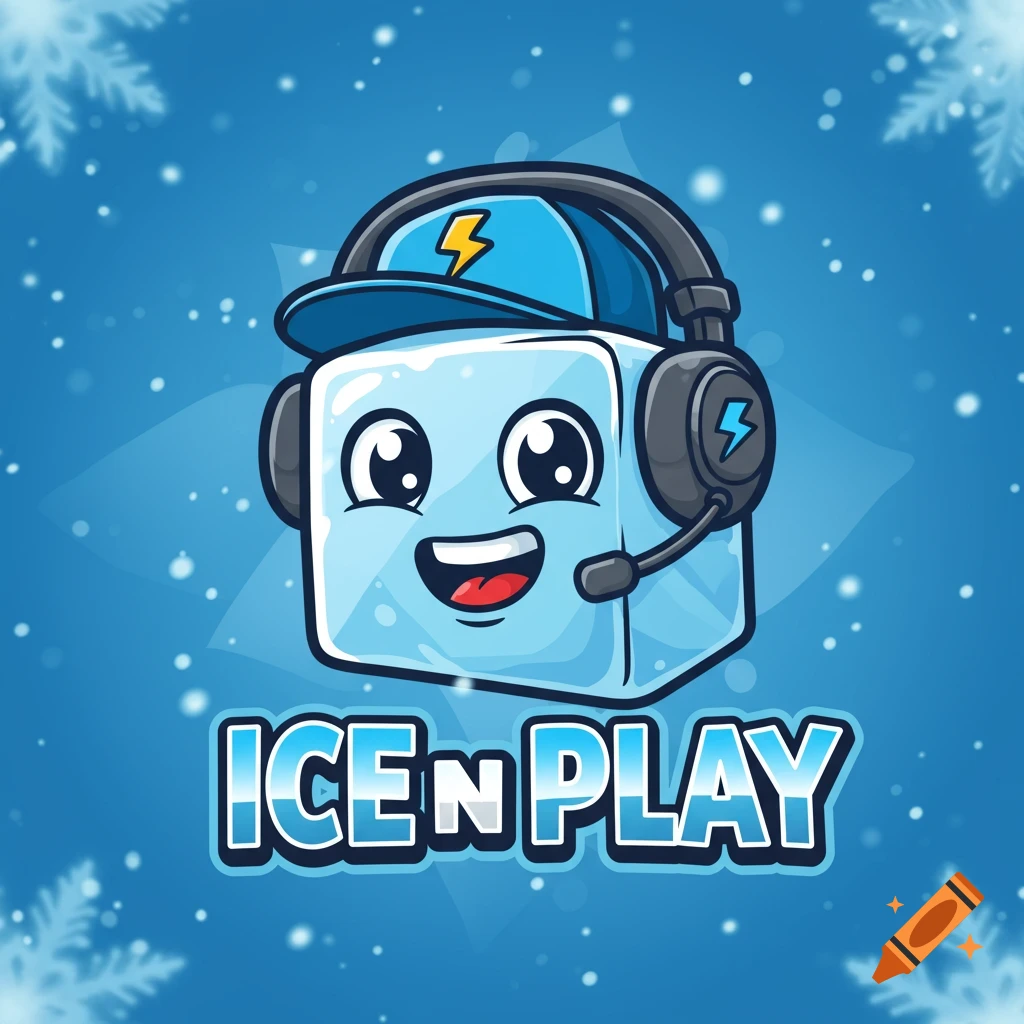 Ice cube cartoon logo for ICE N PLAY gaming play store on Craiyon