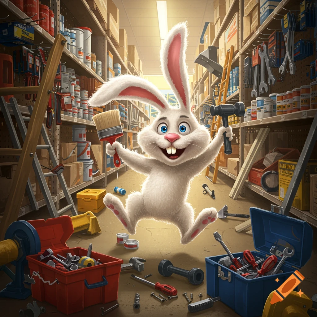 Easter bunny in a hardware store on Craiyon