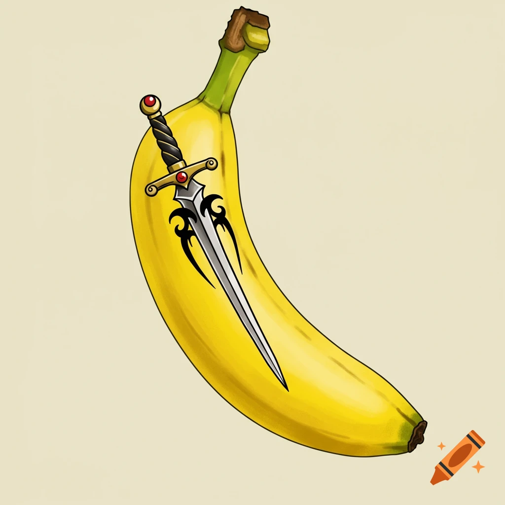 A banana wielding a sword and sporting a tribal tattoo on Craiyon