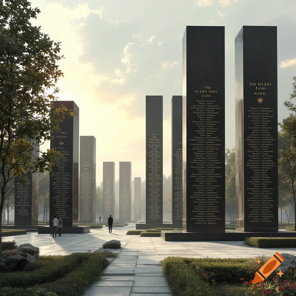 Holocaust monument with black granite pillars on Craiyon