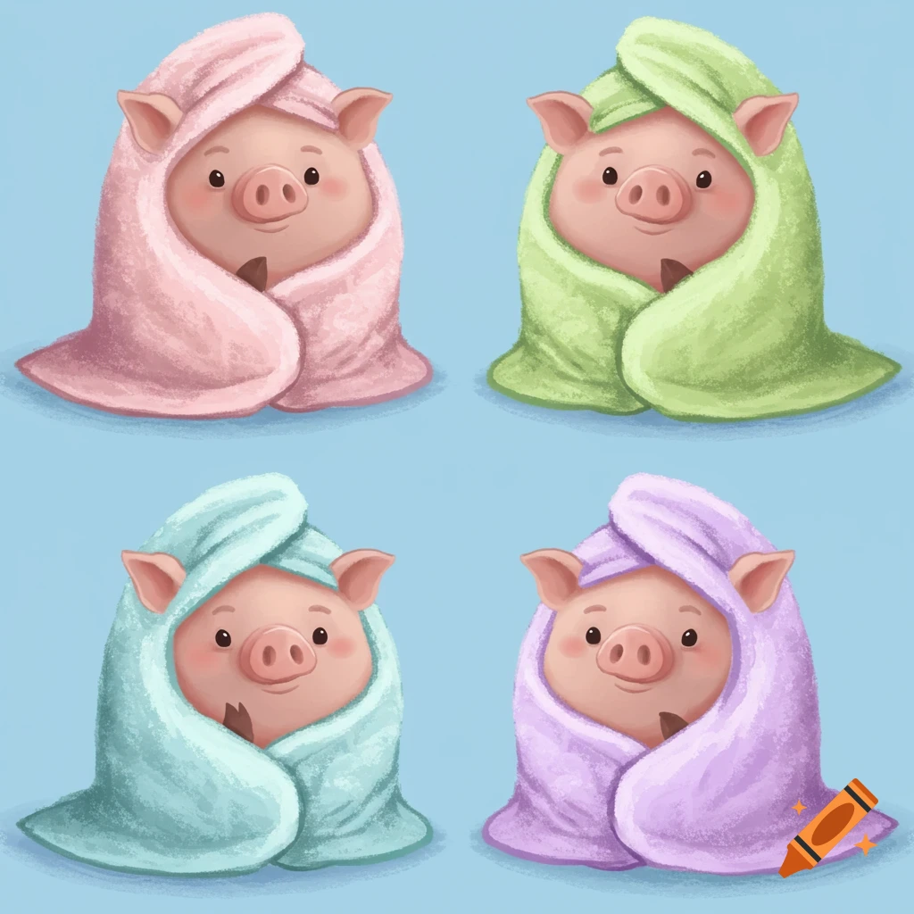 Cartoon pigs surfing ocean waves, one pink and one black on Craiyon