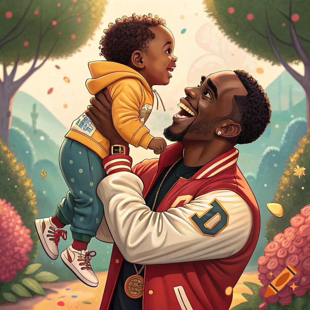 Diddy holding a child on Craiyon