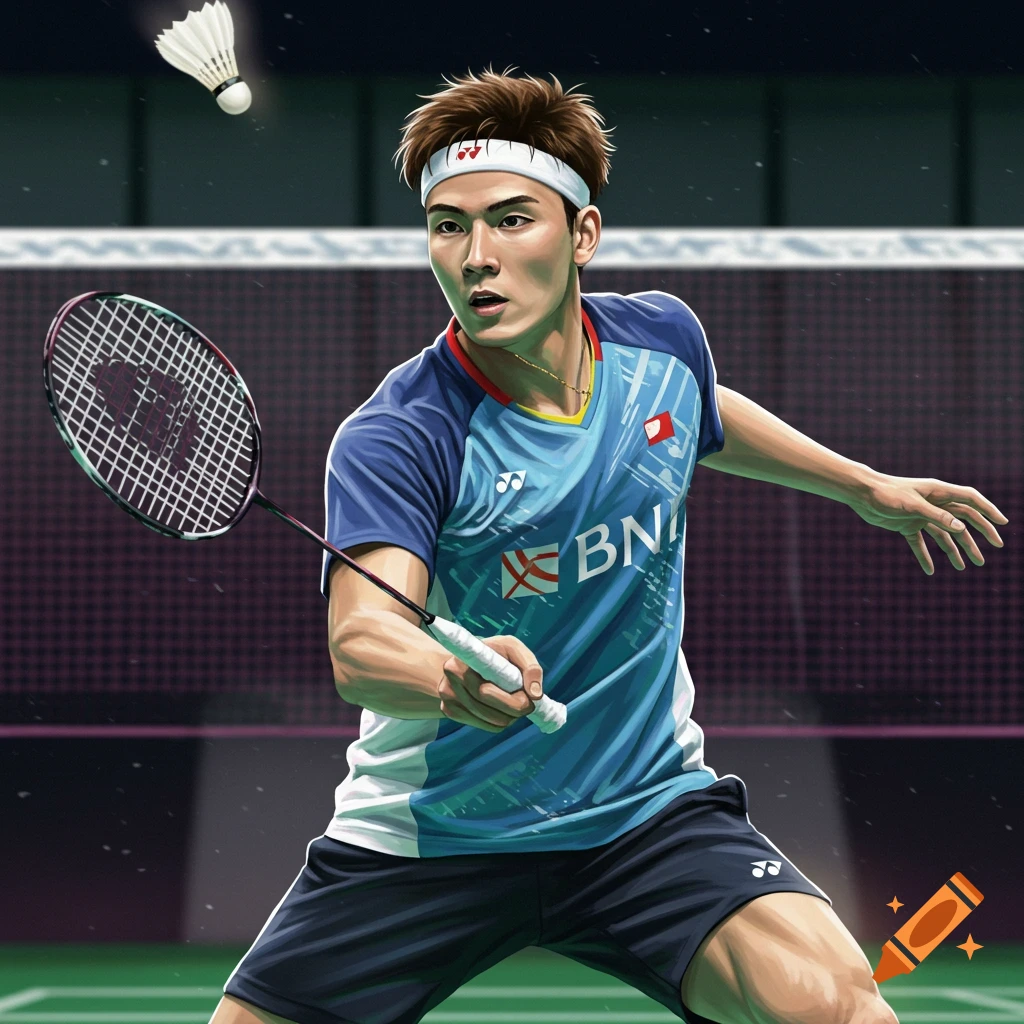 A person playing badminton with rackets and a shuttlecock. on Craiyon