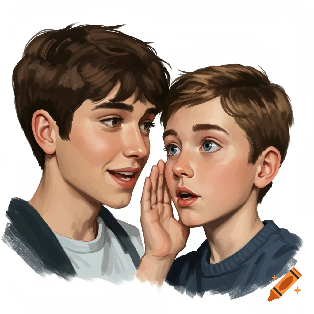Two boys whispering about another boy on Craiyon