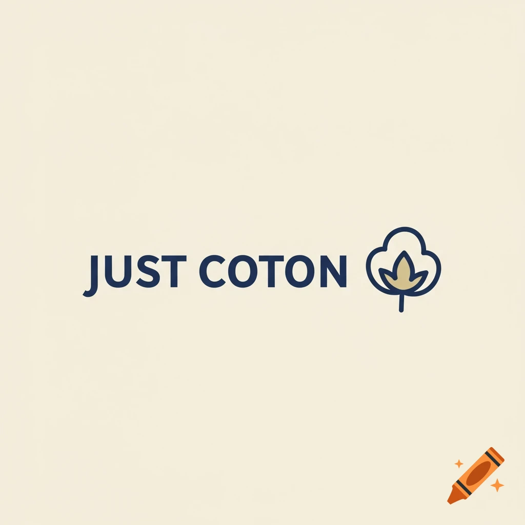 Logo for Just Cotton with text and a cotton ball icon. on Craiyon