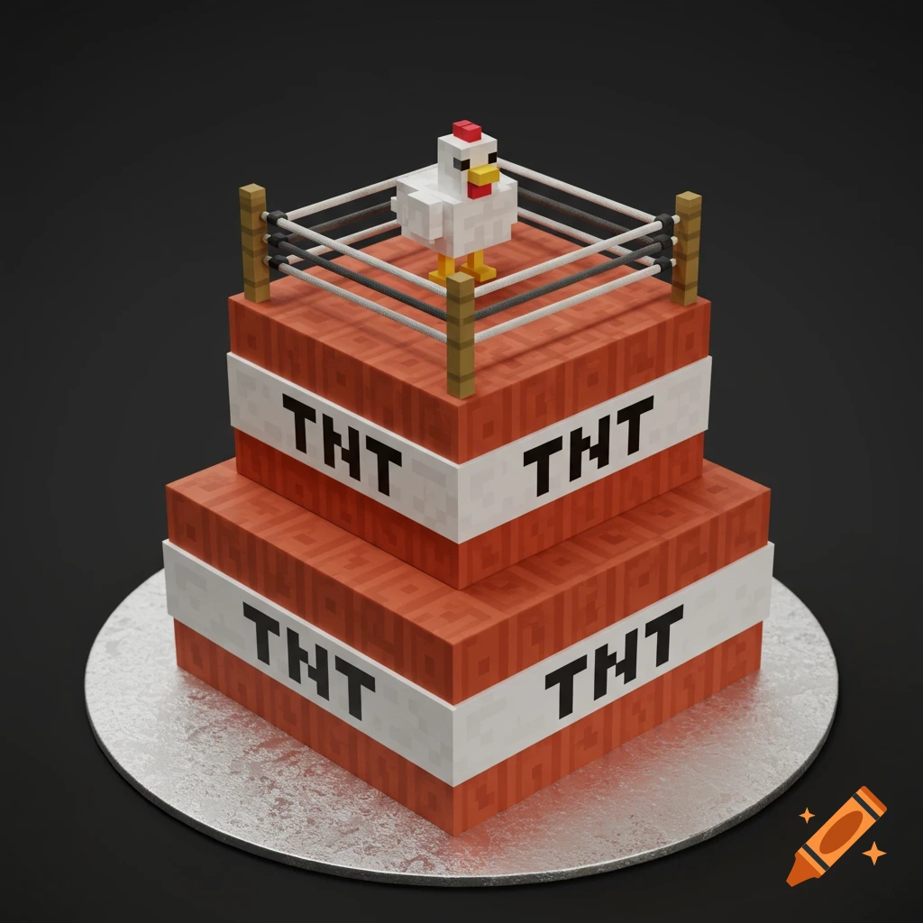 Minecraft two-tier cake: TNT base and chicken jockey boxing ring top ...
