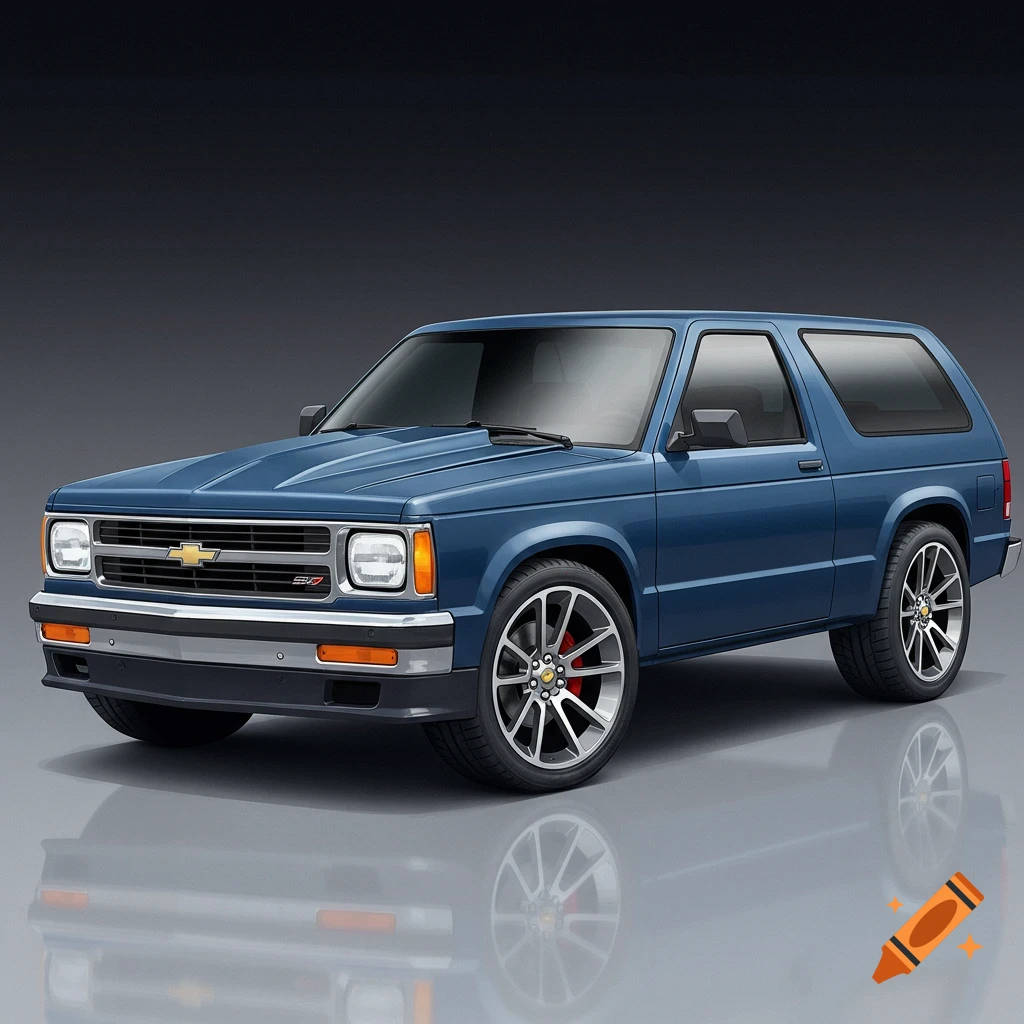 A blue updated Chevrolet S-10 Blazer. on Craiyon