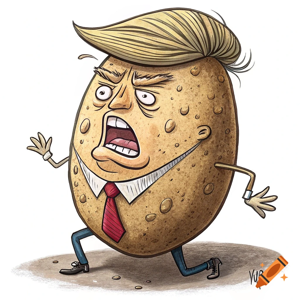 Cartoon caricature of Donald Trump as an angry potato running in a ...