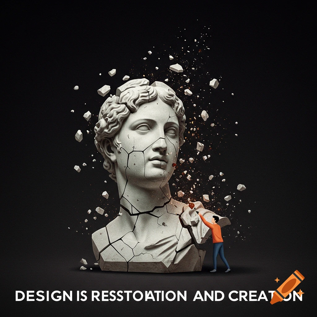 Statue restoration concept with designer figure on Craiyon