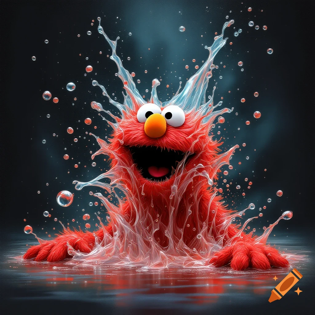 Elmo screaming against a colorful sunrise sky, digital art. on Craiyon