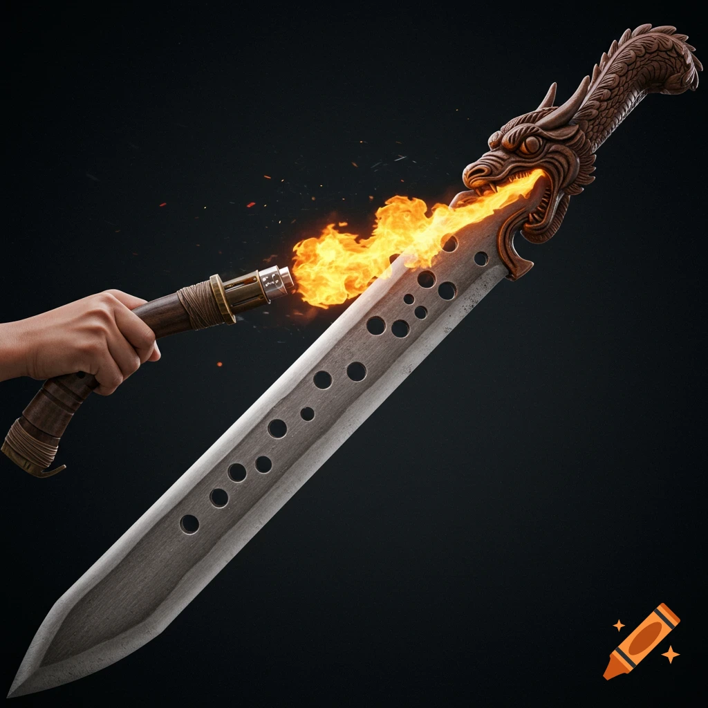 Filipino kampilan sword with dragon-shaped handle and fire-breathing ...