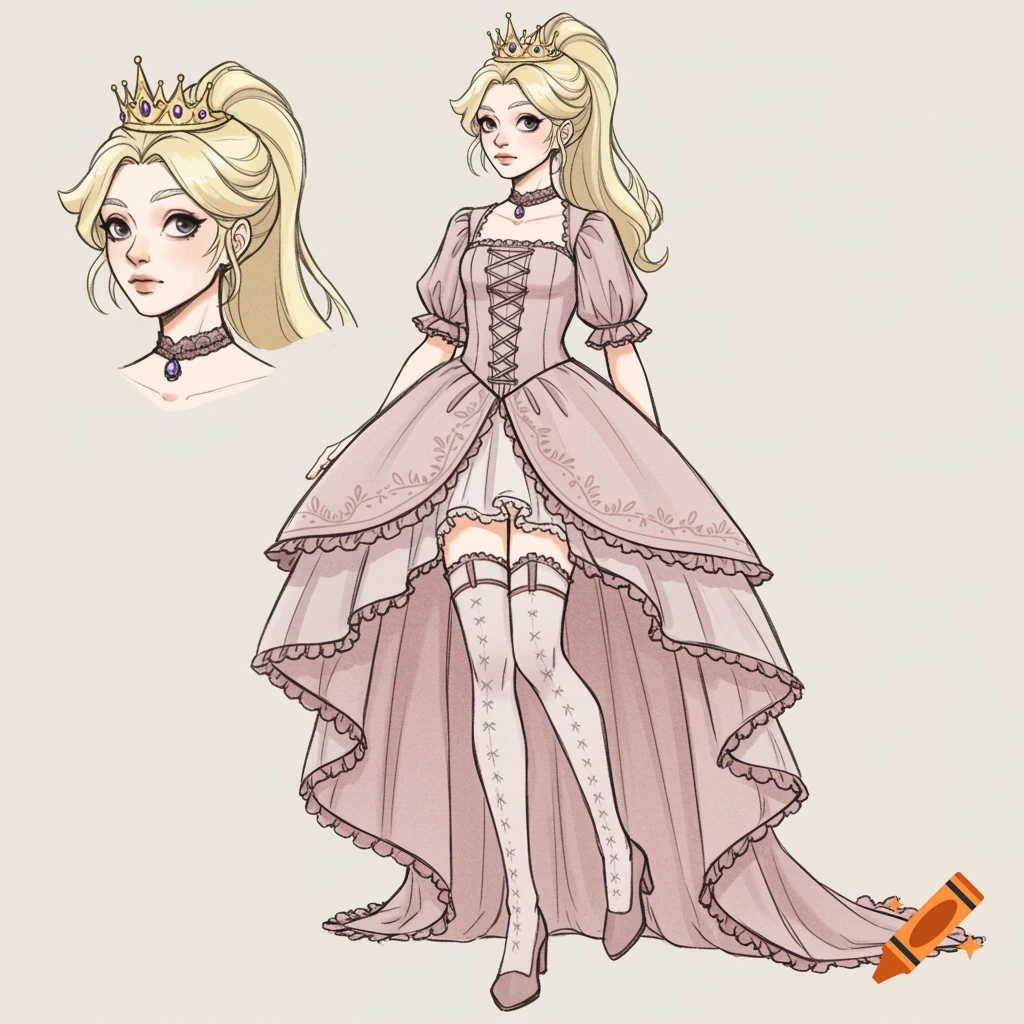 Pencil sketch of a girl in princess dress on Craiyon