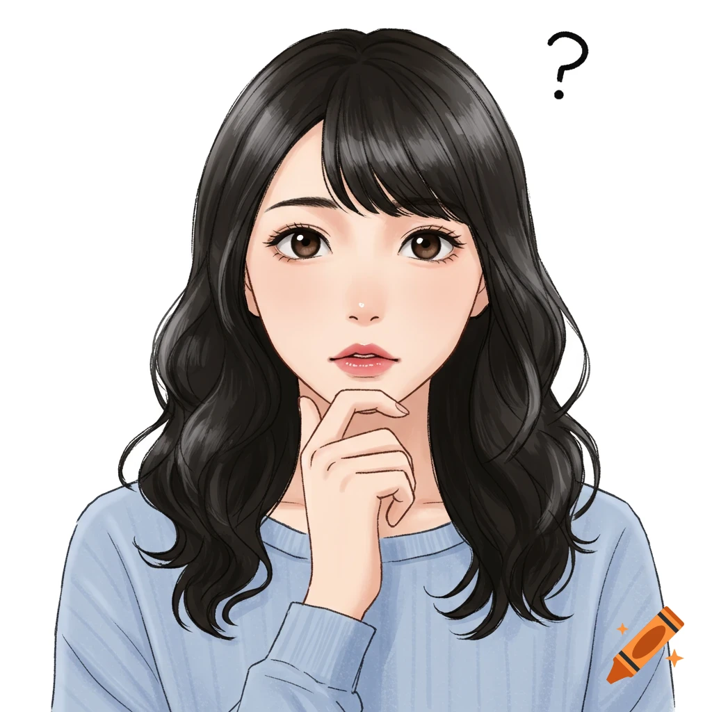 Japanese woman with long black hair thinking, in Hanamura Mai manga ...