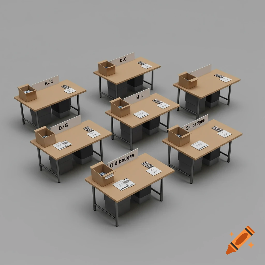 3D render of a room with badge tables on Craiyon