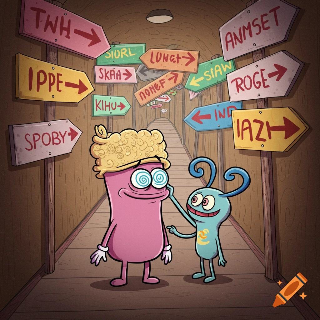 A cartoon character's life stages: an embryo, a baby, a child, a teen ...