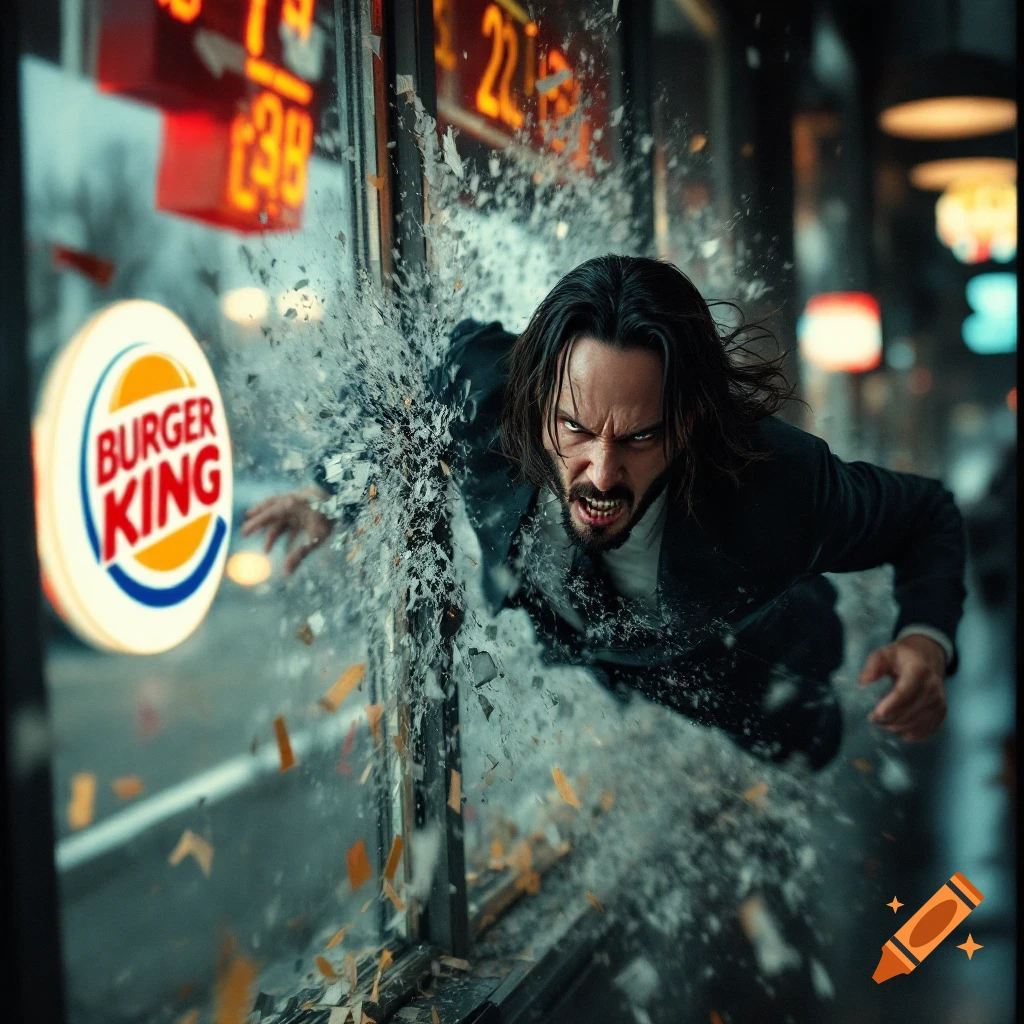 John Wick diving through Burger King drive-thru window, CCTV footage on ...