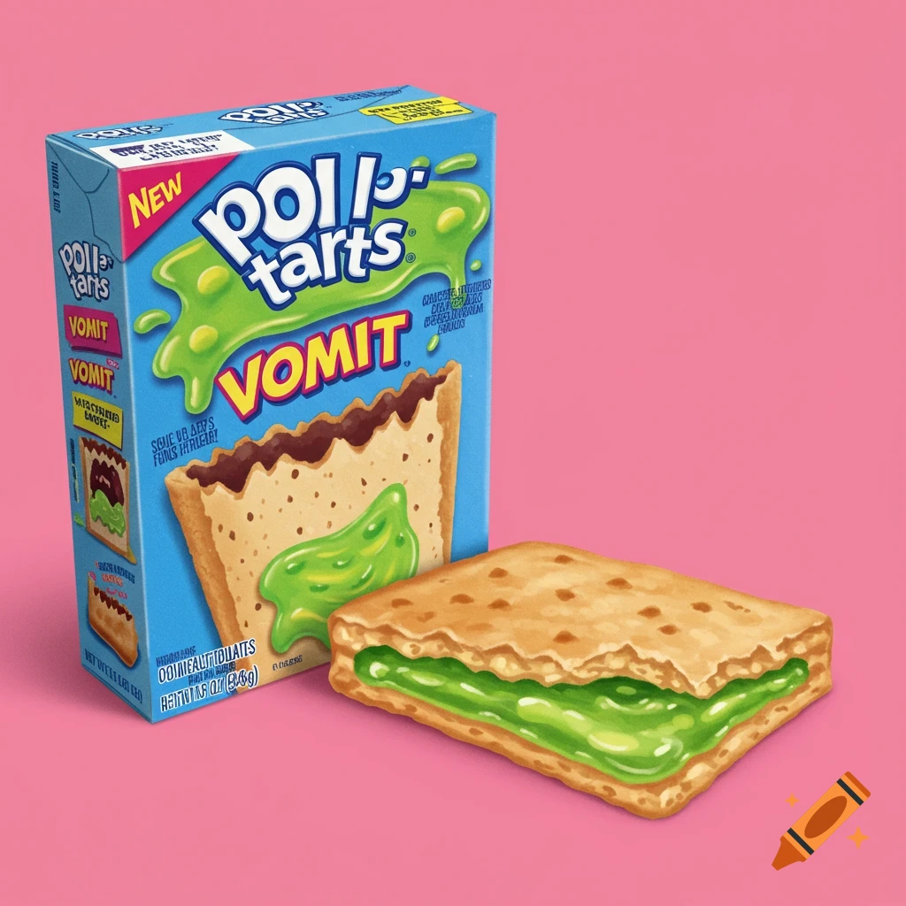 Vomit flavored Pop-Tarts box with a Pop-Tart. on Craiyon