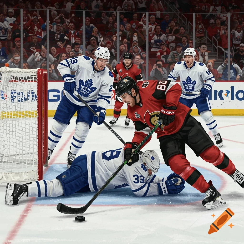 Hockey game between Ottawa Senators and Toronto Maple Leafs on Craiyon