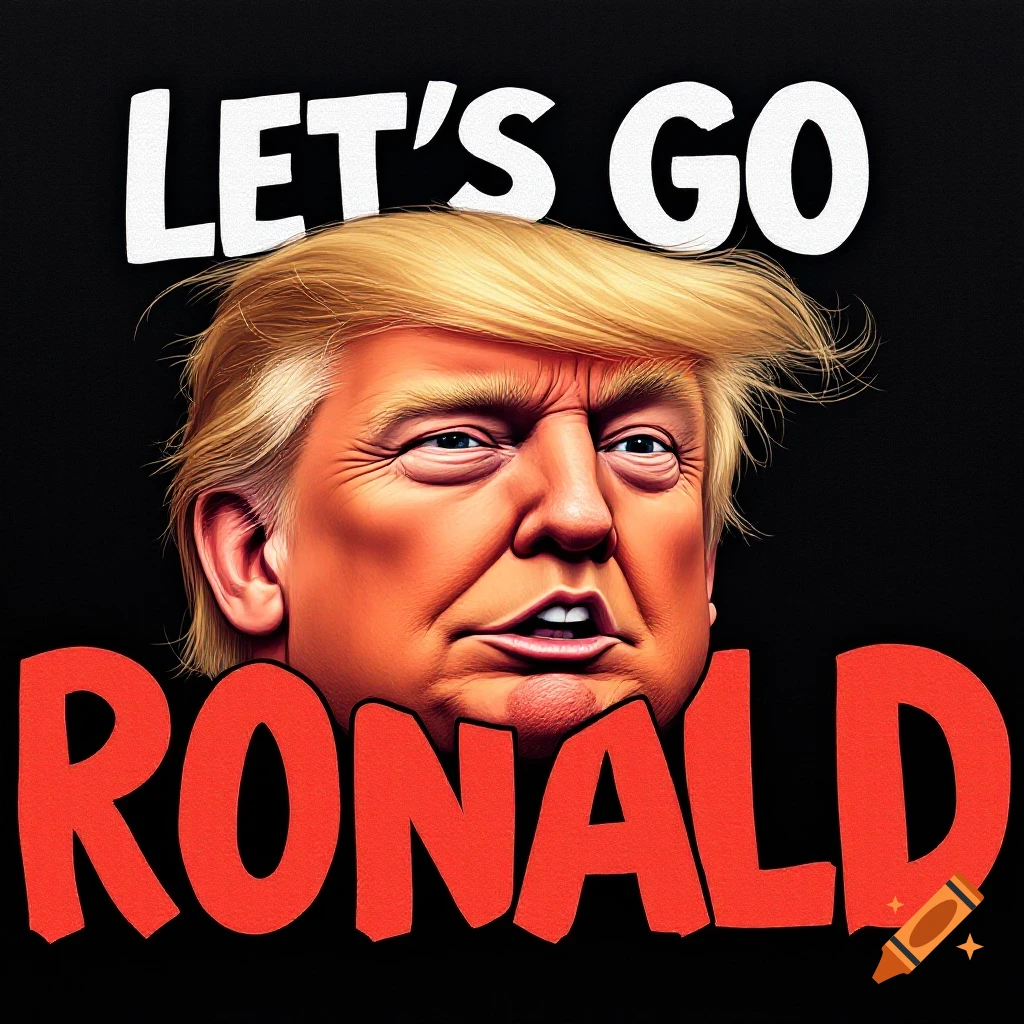 Let's Go Ronald phrase with Donald Trump caricature on Craiyon