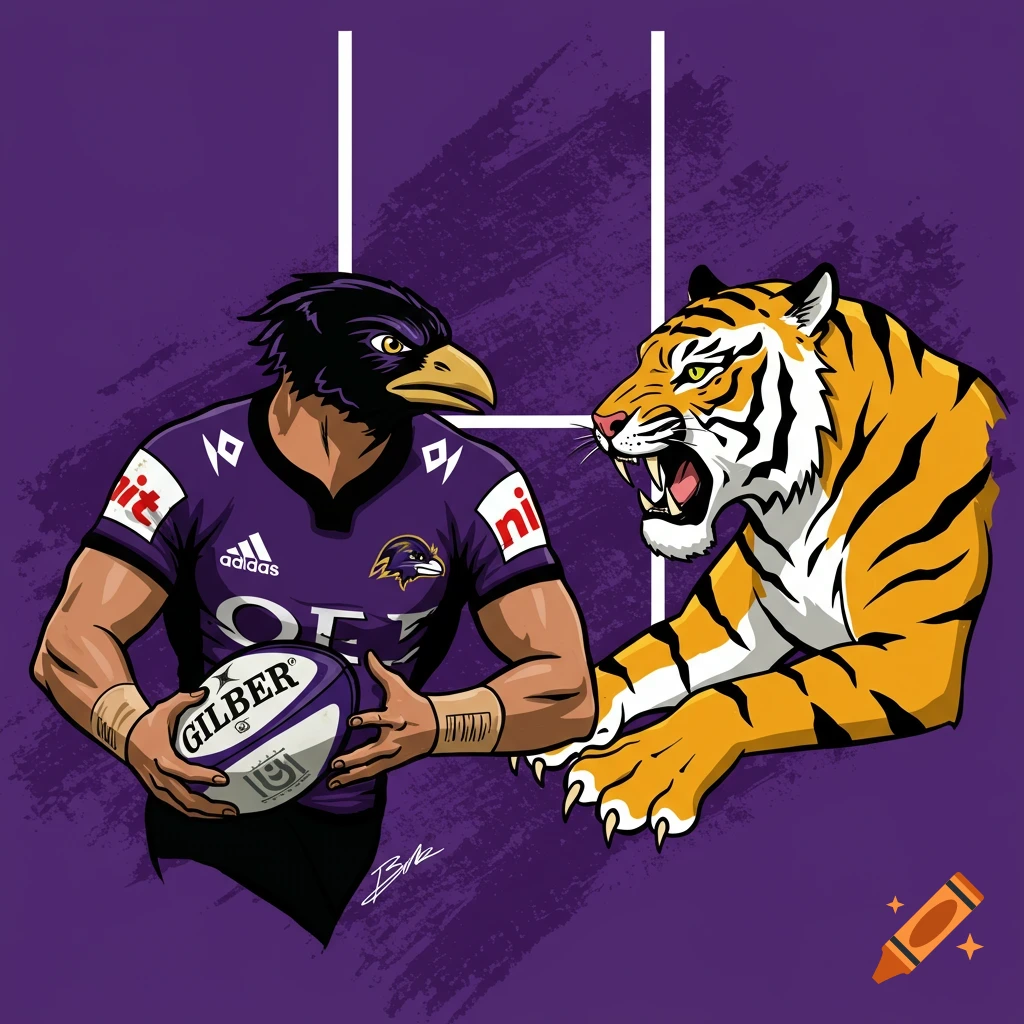 A small kid playing rugby against a massive muscular adult player. on ...