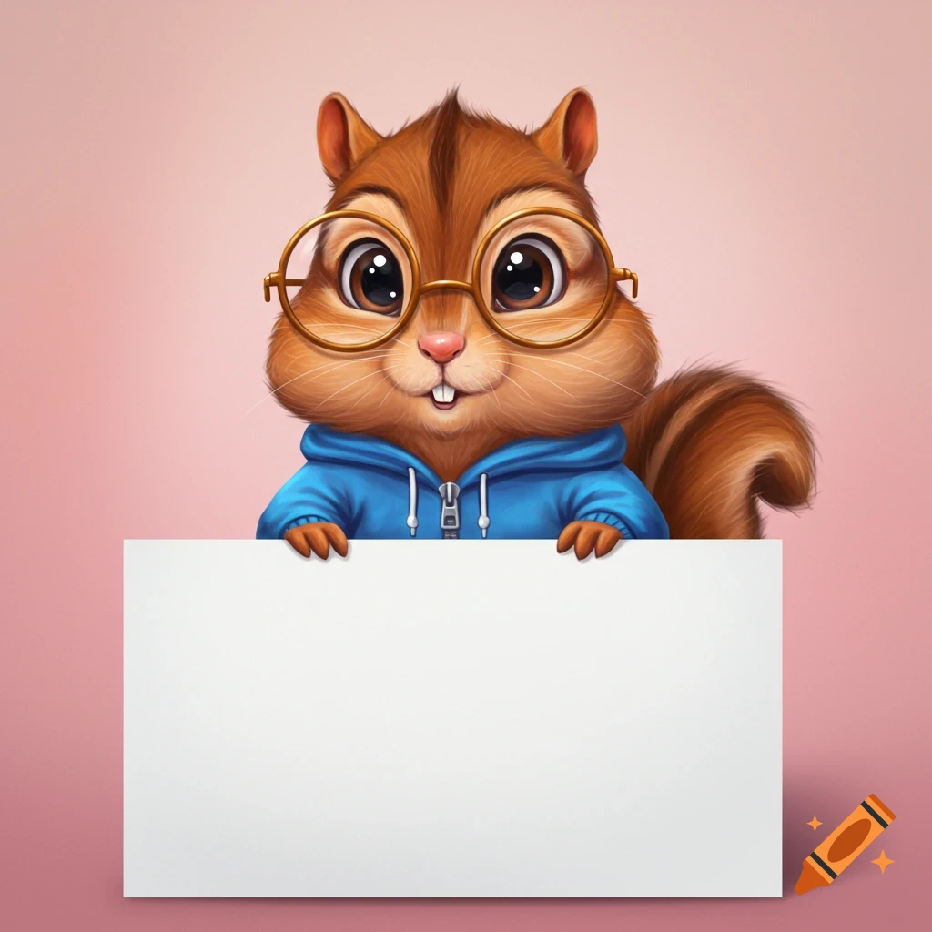 Chipmunk wearing glasses and hoodie holding a sign on Craiyon