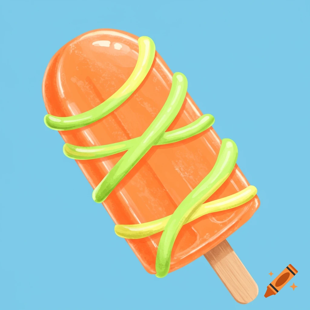 Orange sherbet push pop with light green and yellow swirls on Craiyon
