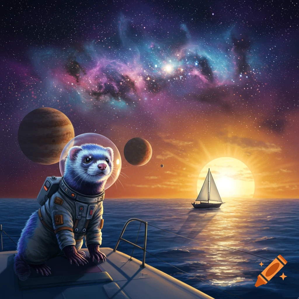 Space ferret on a sailboat on Craiyon