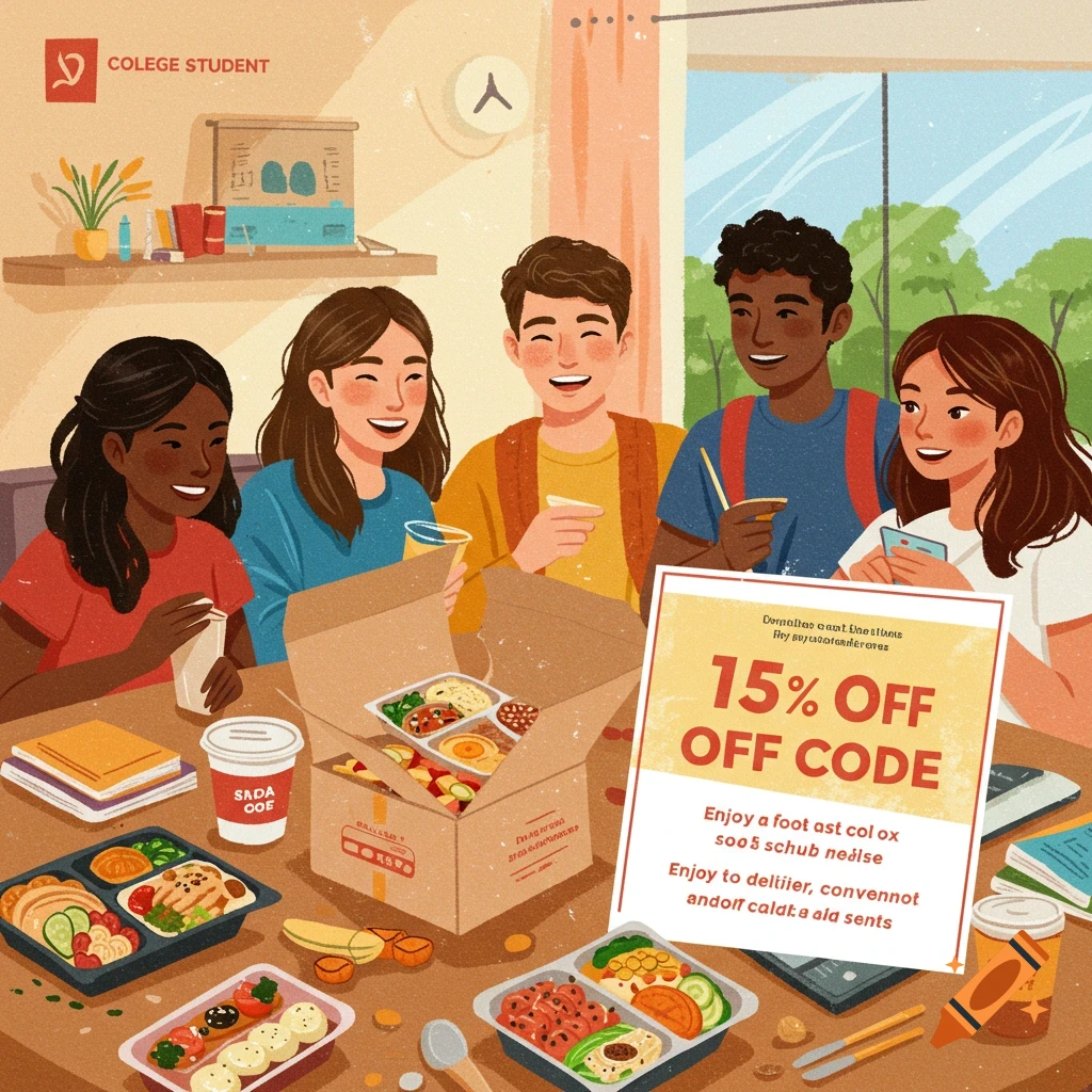 Food subscription box ad for college students with 15% off discount ...